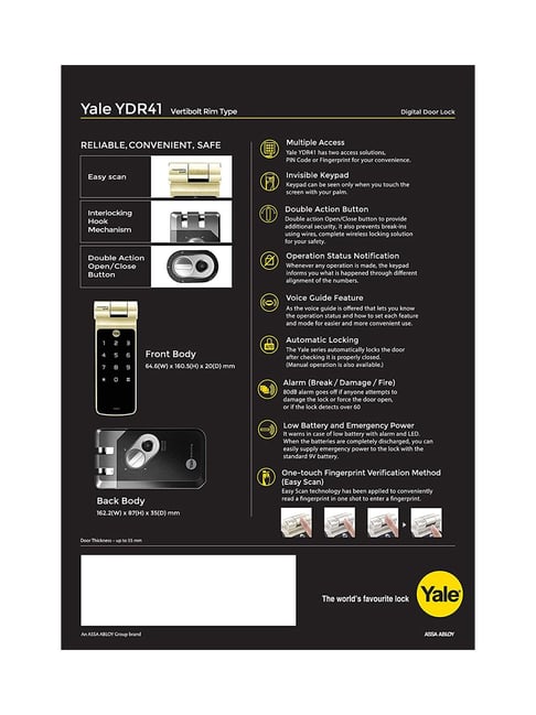 Buy Yale YDR 41 smart lock for Sliding/Double Door Champagne Gold ...