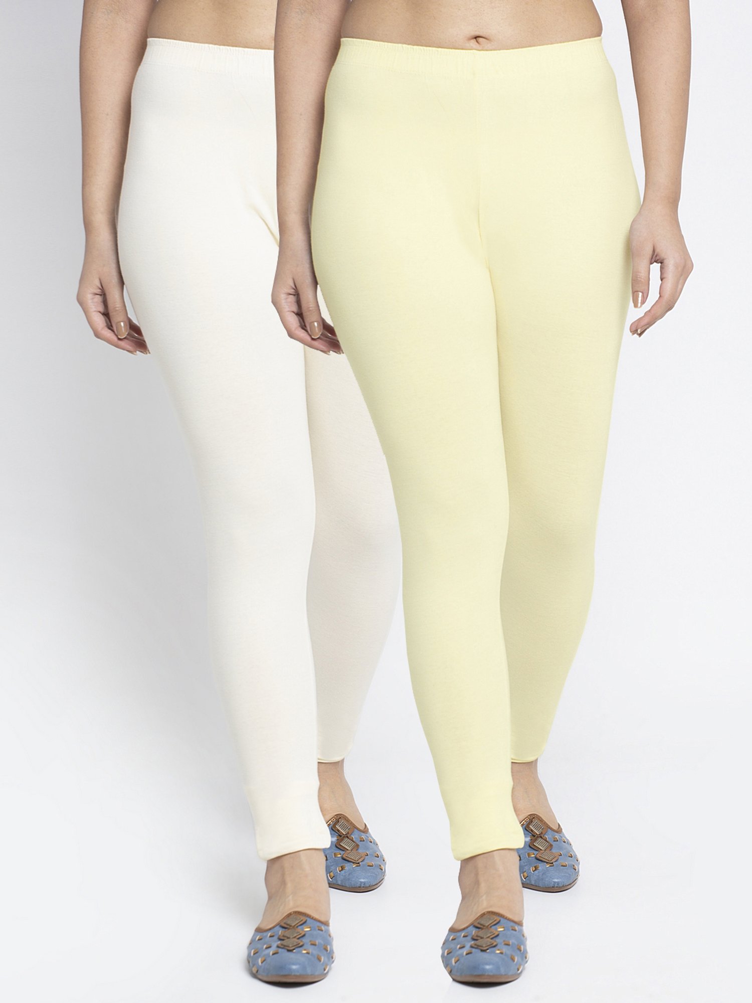 Buy Gracit Cream Off White Mid Rise Leggings Pack Of 2 for Women Online Tata CLiQ