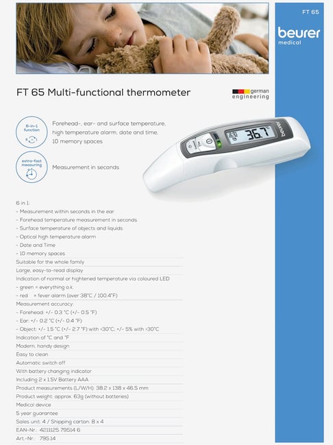 Buy Beurer FT 65 Multi Functional Thermometer (White) Online At Best ...