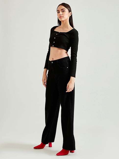 Buy Cover Story Black Square Neck Crop Top for Women's Online @ Tata CLiQ