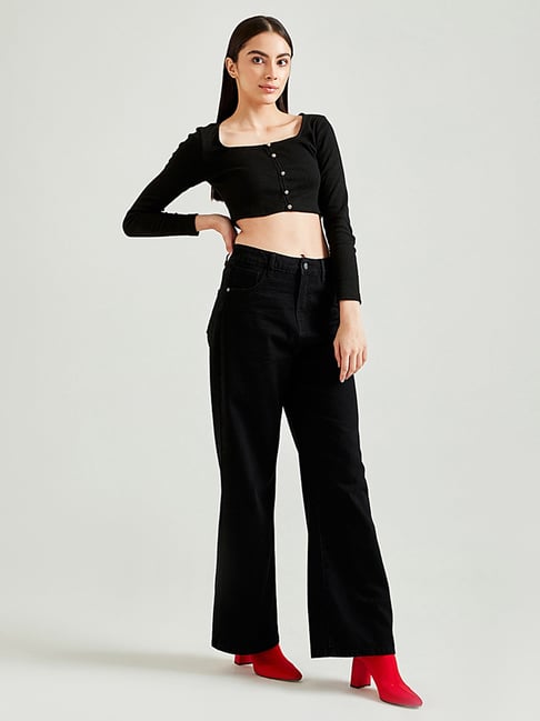 Buy Cover Story Black Square Neck Crop Top for Women's Online @ Tata CLiQ
