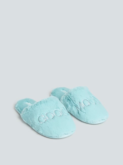Buy LUNA BLU by Westside Turquoise Text Print Bedroom Slippers for ...