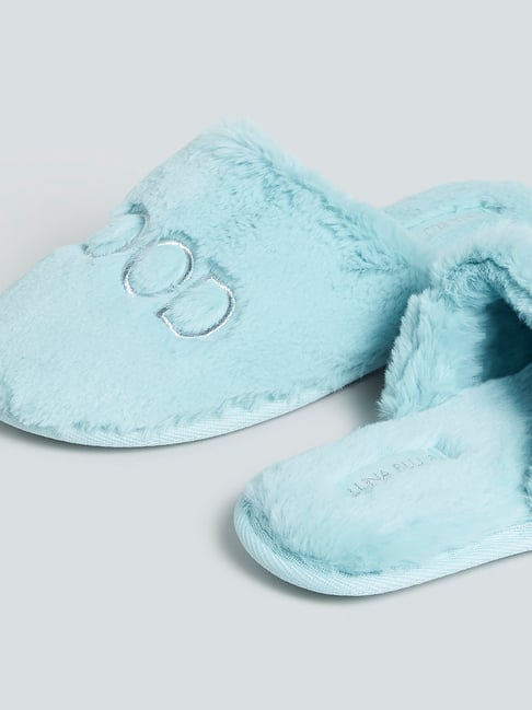 Buy LUNA BLU by Westside Turquoise Text Print Bedroom Slippers for ...