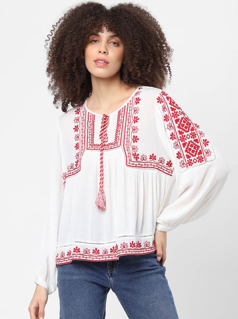 White Embroidered Tops Online