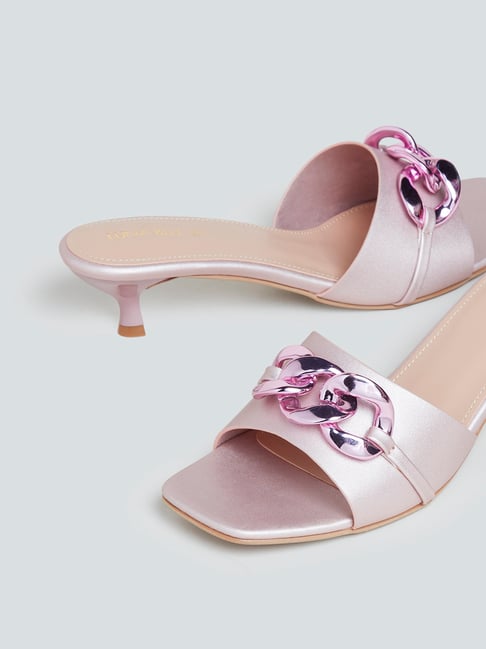 Buy LUNA BLU by Westside Pink Chain-Detailed Kitten-Heel Sandals for ...