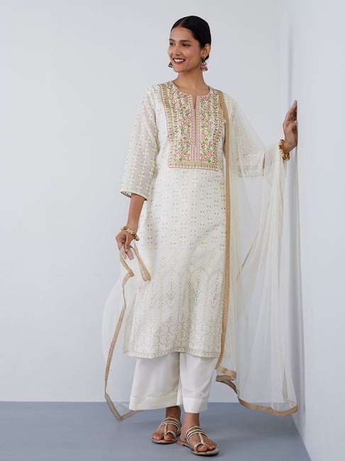 Buy Vark by Westside Off-White Straight Kurta and Dupatta Set Online at ...