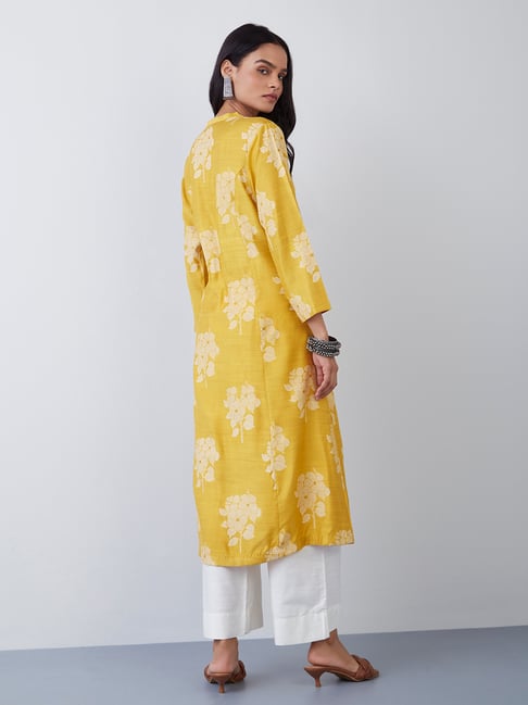 Buy Zuba by Westside Mustard Floral Print A-Line Kurta for Online ...