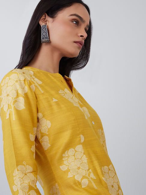 Buy Zuba by Westside Mustard Floral Print A-Line Kurta for Online ...