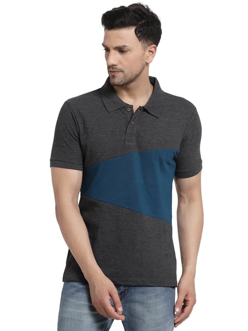 Kalt Men T-shirts & Polos in Dark Grey Melange & Teal
