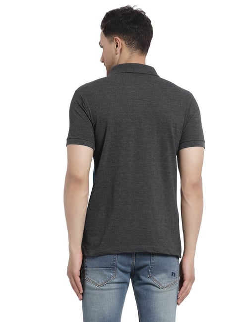 Kalt Dark Grey Melange & Teal T-shirts & Polos for Men