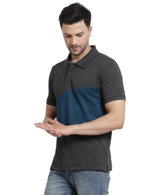 T-shirts & Polos by Kalt in Dark Grey Melange & Teal for Men