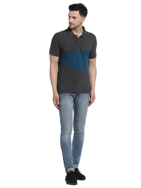 Kalt T-shirts & Polos for Men in Dark Grey Melange & Teal