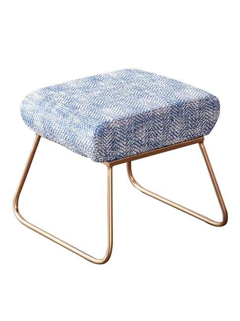Nestroots Printed Blue Cotton Foot Rest Ottoman