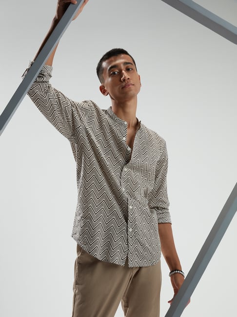 ETA by Westside Brown Chevron Print Resort-Fit Shirt-ETA-Clothing-TATA CLIQ