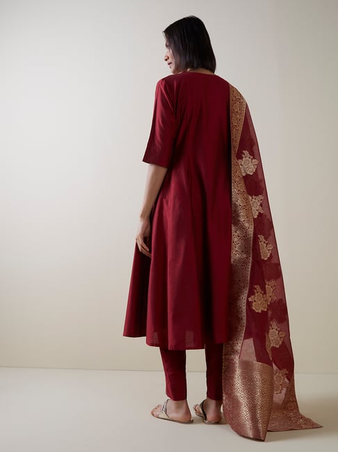 Buy Vark by Westside Maroon Kurta, Ethnic Pants, and Dupatta Set for ...