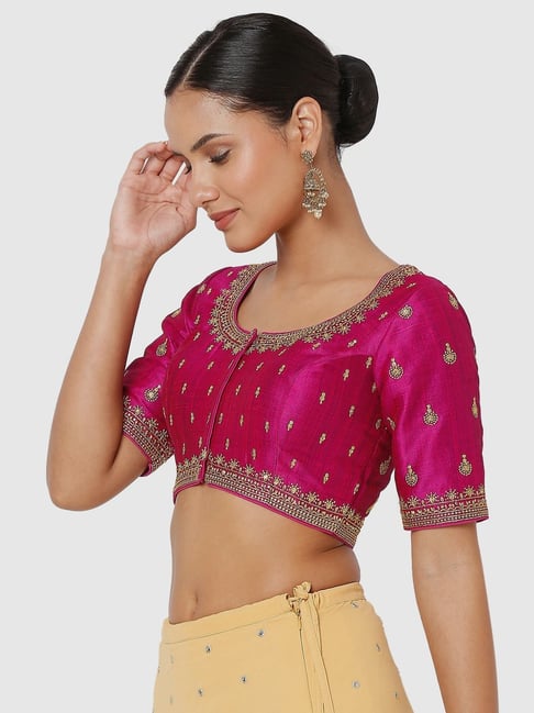 Buy Salwar Studio Magenta Embroidered Readymade Blouse for Women Online ...