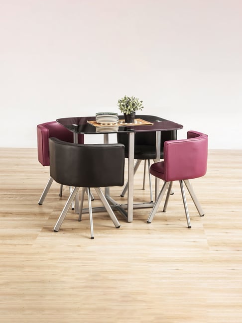 Buy Durian Neon Purple & Black Glass 4 Seater Dining Set at Best Price ...