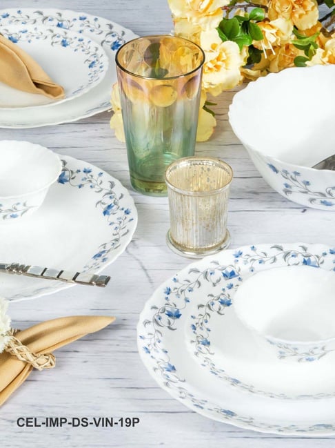 Buy Cello Imperial White & Blue Glass Dinner Set at Best Price @ Tata CLiQ
