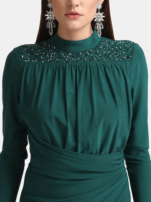 Women's Clothing Kazo Western wear Green Dresses with Regular Fit