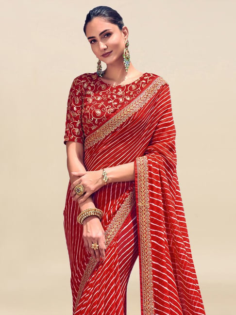 Women's Clothing Satrani Red & White Sarees and Lehenga Sets