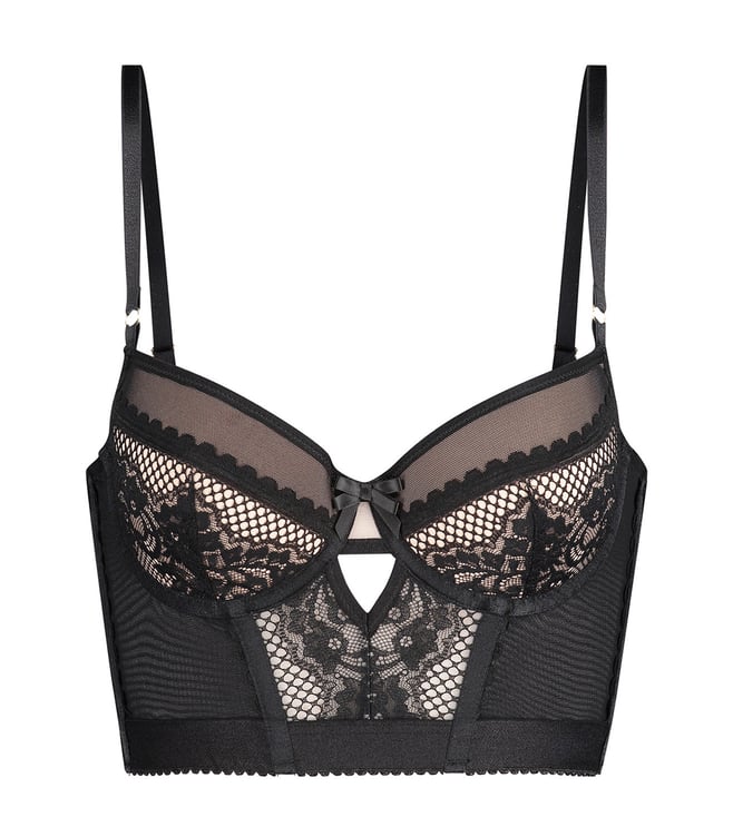 Buy Hunkemoller Caviar Malika Padded Lace Longline Demi Cup Bra for ...