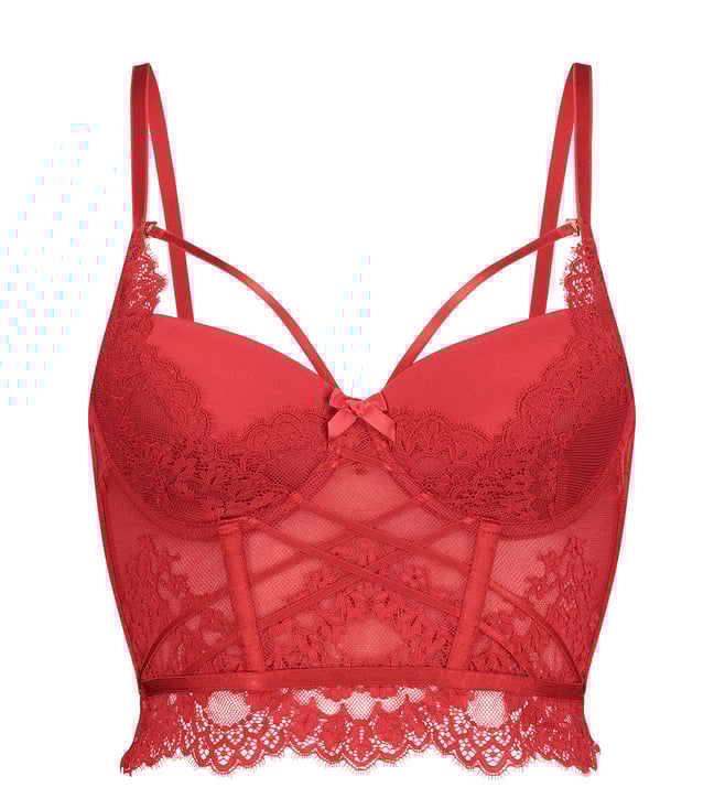Buy Hunkemoller Tango Red Claire Lace Longline Demi Cup Bra for Women ...