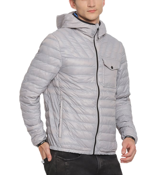 Buy Replay Light Grey Regular Fit Puffer Jacket for Men Online @ Tata ...