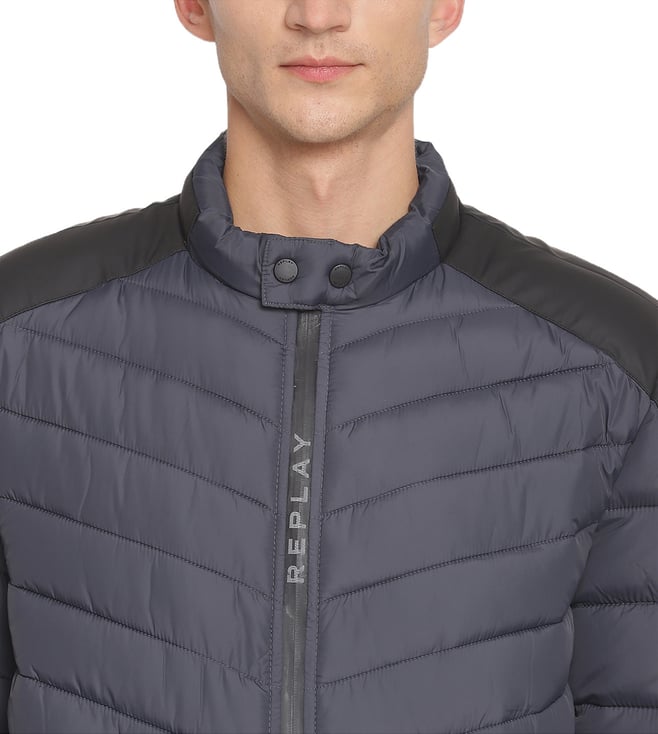 Buy Replay Navy Regular Fit Puffer Jacket for Men Online @ Tata CLiQ Luxury