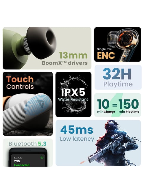 Buy Boult Audio Airbass Z35 Bluetooth 5.3 Earbuds (Sunset Grey) Online ...