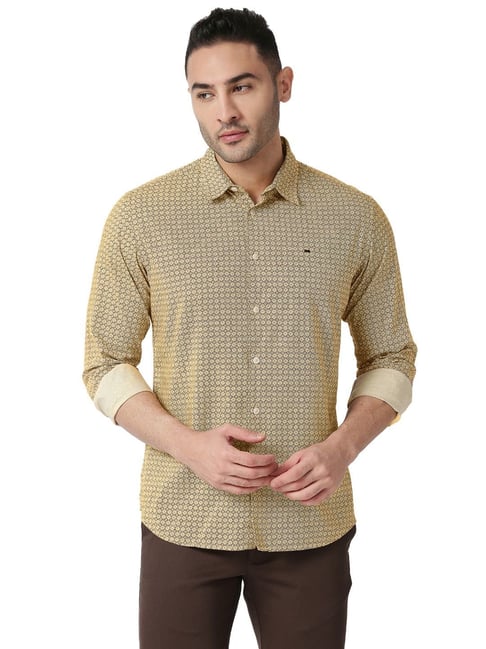 Basics Yellow Slim Fit Printed Shirt
