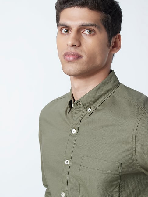 WES Casuals by Westside Olive Slim Fit Shirt-WES Casuals-Clothing-TATA CLIQ