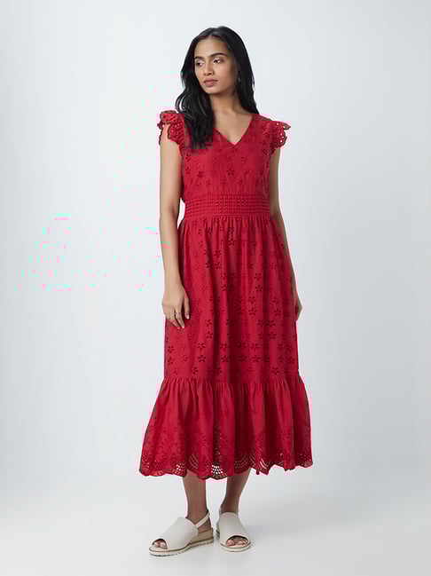 Buy LOV by Westside Red Schiffli Tiered Dress for Online @ Tata CLiQ