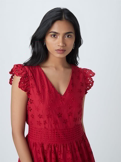 Buy LOV by Westside Red Schiffli Tiered Dress for Online @ Tata CLiQ