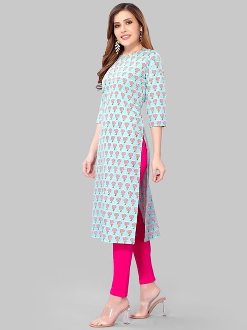 Women's Clothing Skylee Ethnic Wear Sky Blue Kurtis & Kurtas