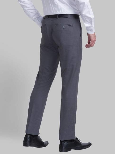 Raymond Grey Regular Fit Checks Trousers